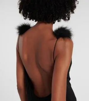 Coperni Boa Feather-trimmed Maxi Dress