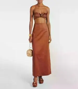 ADRIANA DEGREAS Solid Cotton Maxi Skirt - Brown