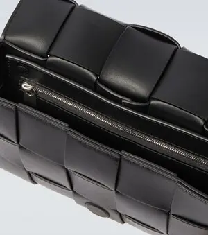 Bottega Veneta Cassette Intreccio Leather Crossbody Bag - Black