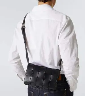 Bottega Veneta Cassette Intreccio Leather Crossbody Bag - Black