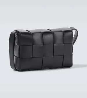 Bottega Veneta Cassette Intreccio Leather Crossbody Bag - Black