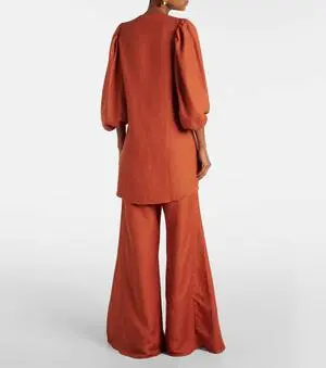 ADRIANA DEGREAS Solid Linen-blend Shirt - Brown