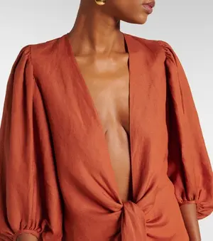 ADRIANA DEGREAS Solid Linen-blend Shirt - Brown