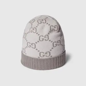 Gucci Gg Cashmere Jacquard Beanie - Grey