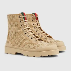 Gucci Gg Canvas Lug-sole Ankle Boots - Beige