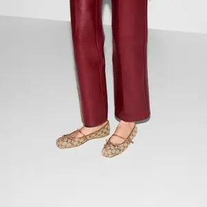 Gucci Horsebit Gg Canvas Ballet Flat - Beige