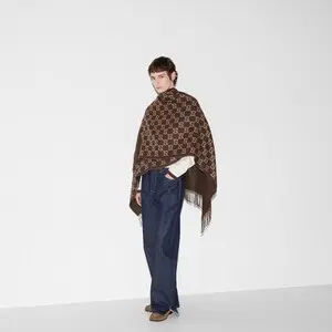 Gucci Gg Wool Jacquard Cape - Brown