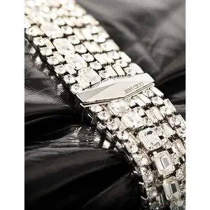 JIMMY CHOO Zandra Crystal-embellished Metallic-leather Clutch Bag - Black/silver