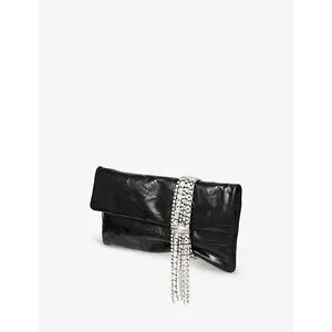 JIMMY CHOO Zandra Crystal-embellished Metallic-leather Clutch Bag - Black/silver