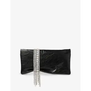 JIMMY CHOO Zandra Crystal-embellished Metallic-leather Clutch Bag - Black/silver