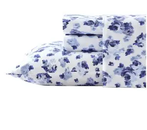 Laura Ashley Emelisa Blue Full Flannel Sheet Se T - One-color