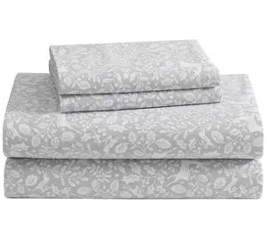 Laura Ashley Deer Dance Grey Twin Flannel Sheet Set - One-color