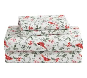 Laura Ashley Jolly Cardinals Twin Flannel Sheet Set - One-color