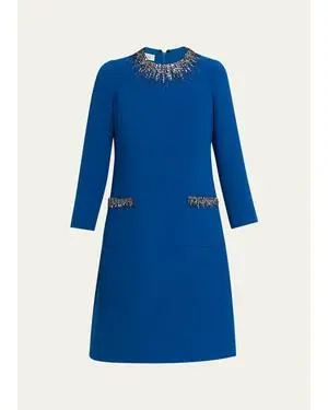 Rickie Freeman For Teri Jon Rhinestone-trim Crepe A-line Dress