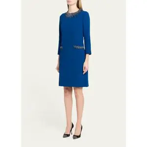 Rickie Freeman For Teri Jon Rhinestone-trim Crepe A-line Dress