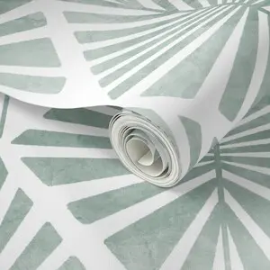 Spoonflower Green White Palm Diamond Modern Custom Removable Wallpaper - Green,white,gray