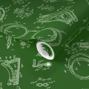 Spoonflower Steampunk Inventor Chalkboard Custom Removable Wallpaper - Green