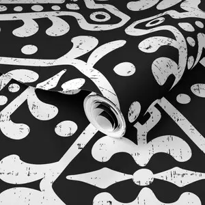 Spoonflower Mod Cloth Geometric Ethnic Moroccan Block Tribal Custom Removable Wallpaper - Black,white,gray