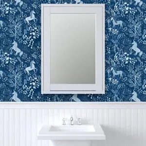 Spoonflower Unicorns Woods Medium Scale Unicorn Forest Plants 100% Natural Sisal Grasscloth Wallcovering