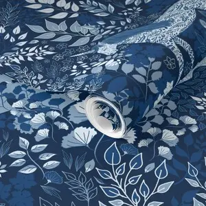 Spoonflower Unicorns Woods Medium Scale Unicorn Forest Plants 100% Natural Sisal Grasscloth Wallcovering - Blue