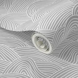 Spoonflower Ocean Waves Abstract Custom Pre-pasted Wallpaper - Gray,white