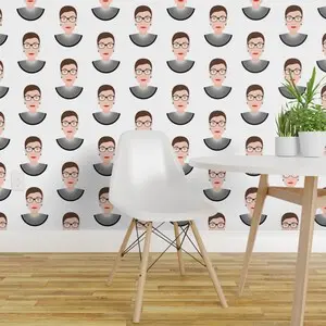 Spoonflower Feminist Rbg Justice Activist Empowered Role Model Custom Pre-pasted Wallpaper - Pink,gray
