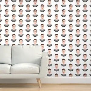 Spoonflower Feminist Rbg Justice Activist Empowered Role Model Custom Pre-pasted Wallpaper - Pink,gray