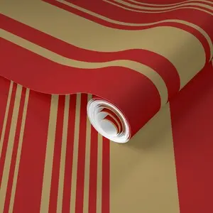 Spoonflower Red Gold Stripes Coordinate Nfl Team Colors Custom Pre-pasted Wallpaper - Red,brown