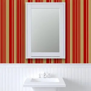 Spoonflower Red Gold Stripes Coordinate Nfl Team Colors Custom Pre-pasted Wallpaper
