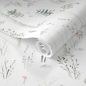 Spoonflower Scandinavian Forest White Custom Pre-pasted Wallpaper - Gray,red