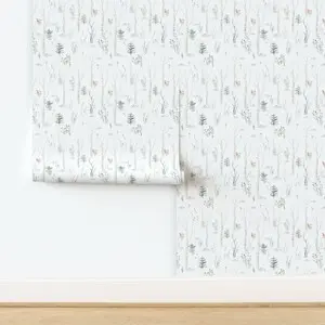 Spoonflower Scandinavian Forest White Custom Pre-pasted Wallpaper