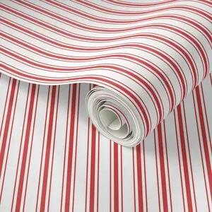 Spoonflower Stripes Striped Vertical Stripe Red Mattress Traditional Wallpaper - White,pink,red