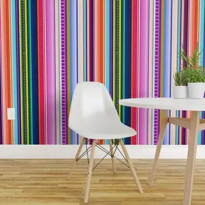 Spoonflower Serape Multicolor Mexican Stripe Colorful Custom Removable Wallpaper