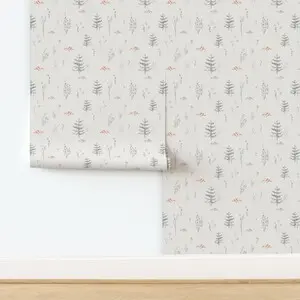 Spoonflower Scandinavian Woodland Cream Custom Pre-pasted Wallpaper - White,gray