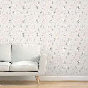 Spoonflower Scandinavian Woodland Cream Custom Pre-pasted Wallpaper - White,gray