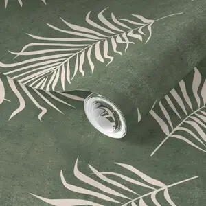 Spoonflower Bone Palm Fronds On Custom Pre-pasted Wallpaper - Green