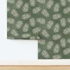 Spoonflower Bone Palm Fronds On Custom Pre-pasted Wallpaper - Green