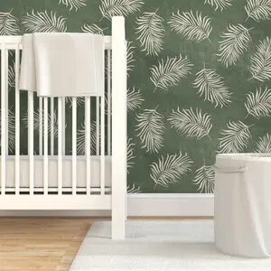 Spoonflower Bone Palm Fronds On Custom Pre-pasted Wallpaper - Green