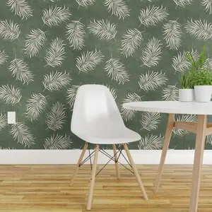 Spoonflower Bone Palm Fronds On Custom Pre-pasted Wallpaper - Green