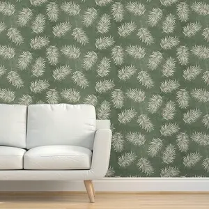 Spoonflower Bone Palm Fronds On Custom Pre-pasted Wallpaper - Green