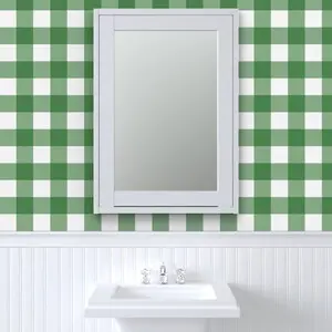 Spoonflower Buffalo Check Gingham Checks Plaid Green Custom Removable Wallpaper