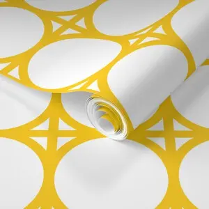 Spoonflower Circles Geometric Grid Caning Retro Pattern Yellow Custom Pre-pasted Wallpaper