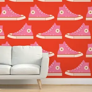 Spoonflower Star Shoes Pre-pasted Removable Wallpaper - Pink