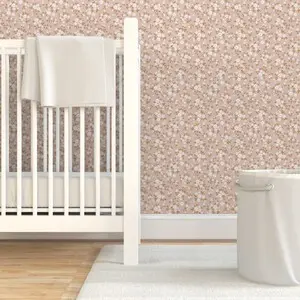 Spoonflower Mini Flowers Peach Pink Small Mustard Custom Pre-pasted Wallpaper
