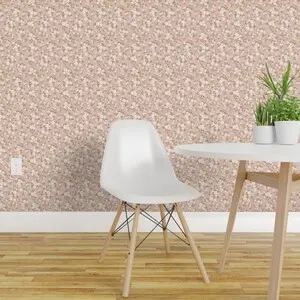 Spoonflower Mini Flowers Peach Pink Small Mustard Custom Pre-pasted Wallpaper