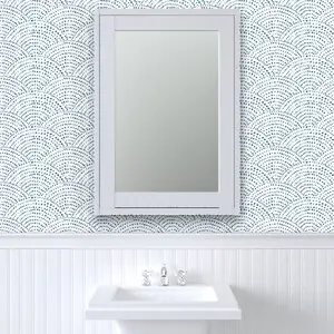 Spoonflower Large Ink Dot Scales Classic White Geometric Custom Pre-pasted Wallpaper