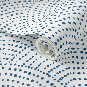 Spoonflower Large Ink Dot Scales Classic White Geometric Custom Pre-pasted Wallpaper - Blue