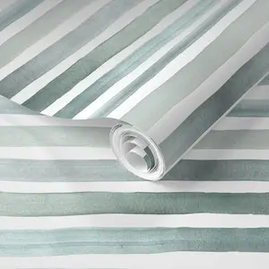 Spoonflower Ombre Stripe Sage Inch Watercolor Blue Green Custom Pre-pasted Wallpaper - Green,white,mint