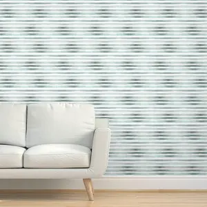 Spoonflower Ombre Stripe Sage Inch Watercolor Blue Green Custom Pre-pasted Wallpaper - Green,white,mint