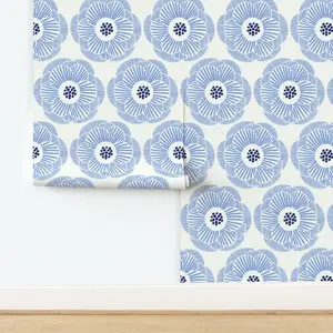 Spoonflower Bright Camellia Custom Pre-pasted Wallpaper